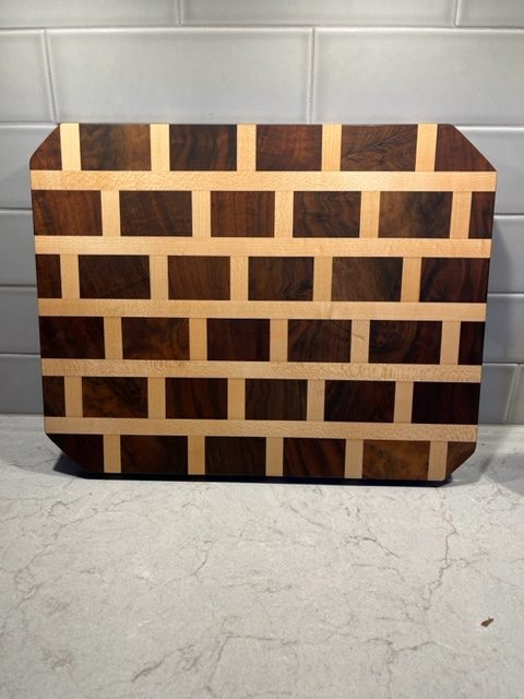 Walnut and Maple Brick Pattern Cutting Board - The Woodworkers Club
